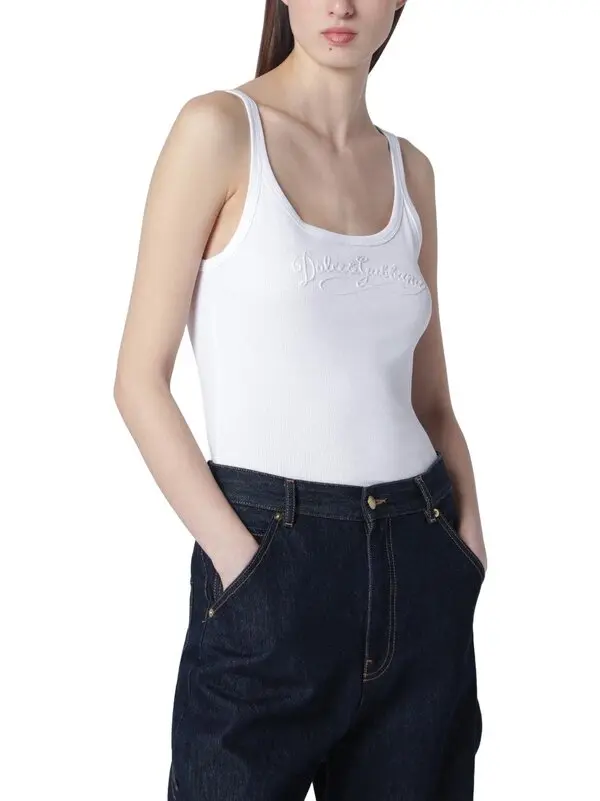 Dolce & Gabbana Tank Top With Logo Embroidery - White