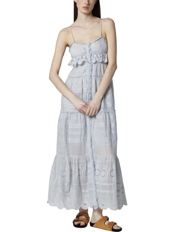 Isabel Marant Paule Long Cotton Dress With Lace - Light Blue