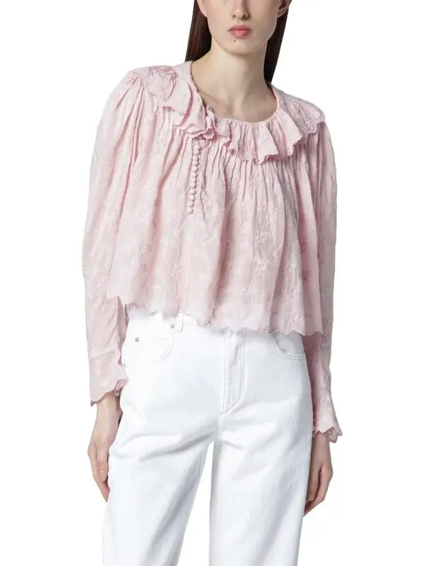 Isabel Marant Zelly Cotton And Silk Ruffled Blouse - Pink