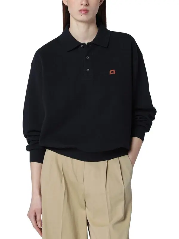 DUNST Polo Shirt With Leather Logo - Blue