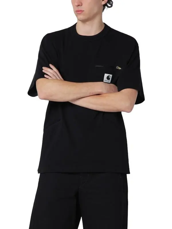 SACAI X CARHARTT WIP Cotton T-shirt With Logo Patch - Black