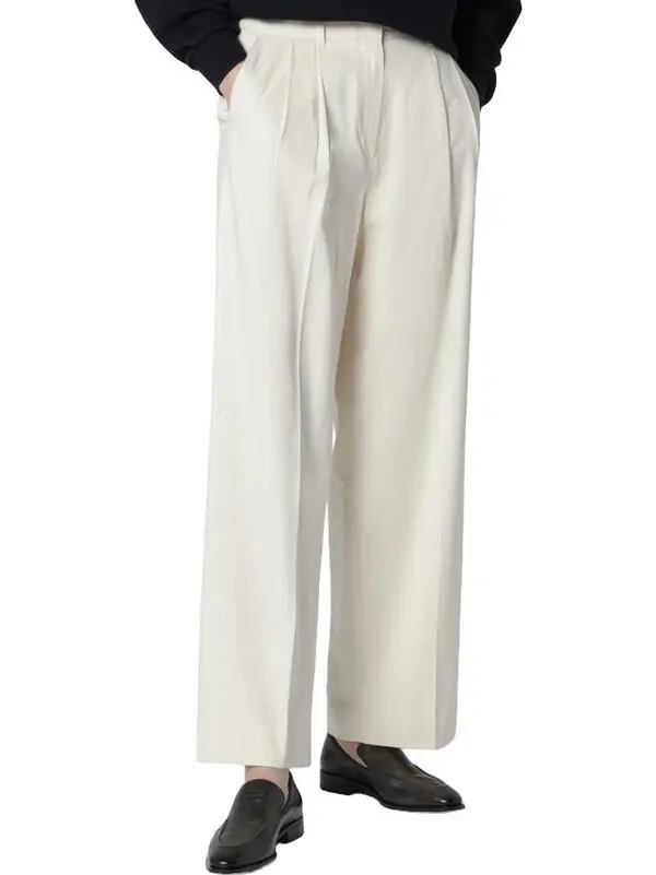 DUNST Cotton Blend Double-pleat Wide-leg Trousers - White
