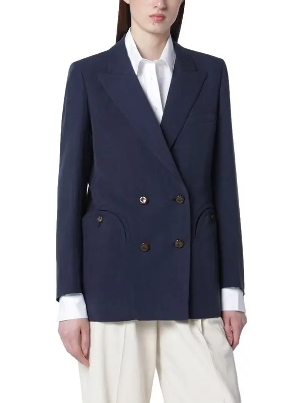BLAZÉ MILANO Double-breasted Linen-silk Jacket - Blue