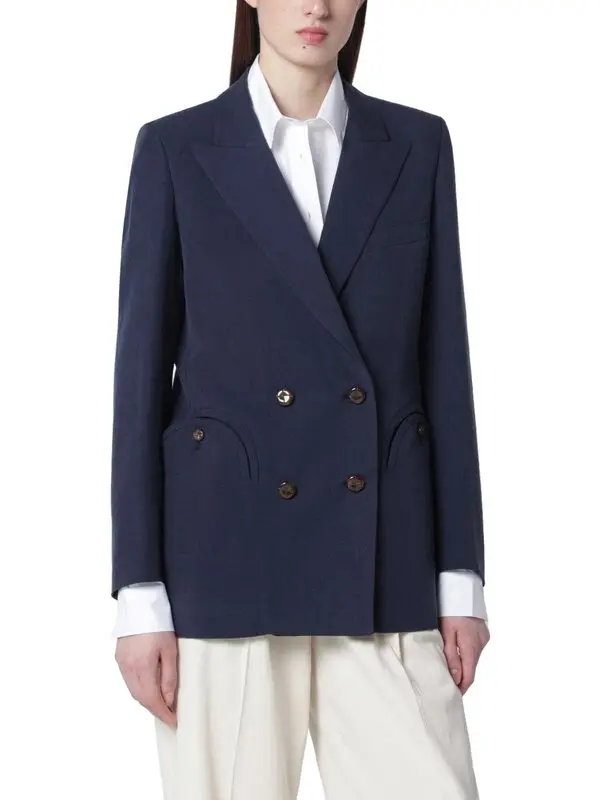 BLAZÉ MILANO Double-breasted Linen And Silk Jacket - Blue