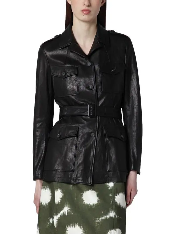 Tagliatore Leather Belted Jacket - Black