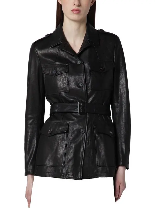 Tagliatore Leather Belted Jacket - Black