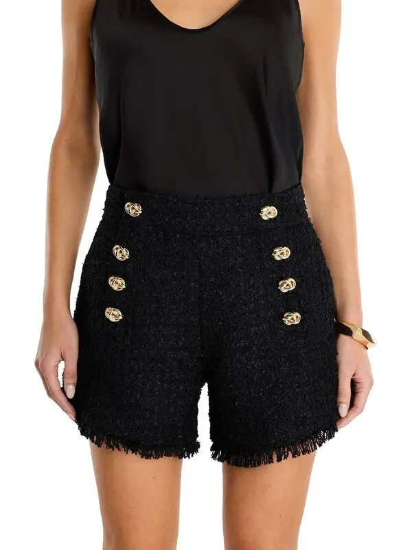 THE NOLI SHOP Tamara Tweed Button Shorts - Black