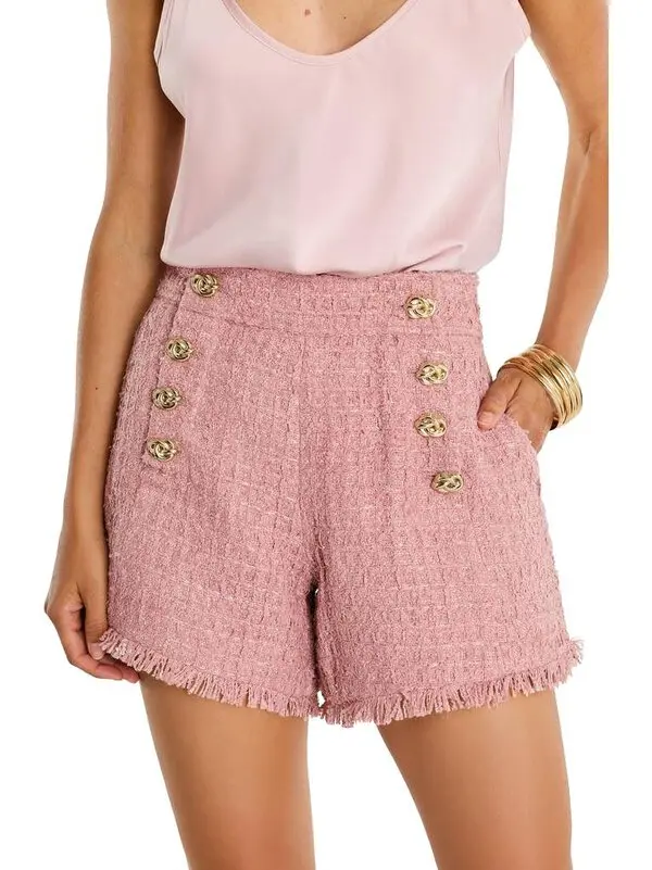 THE NOLI SHOP Tamara Tweed Button Shorts - Blush