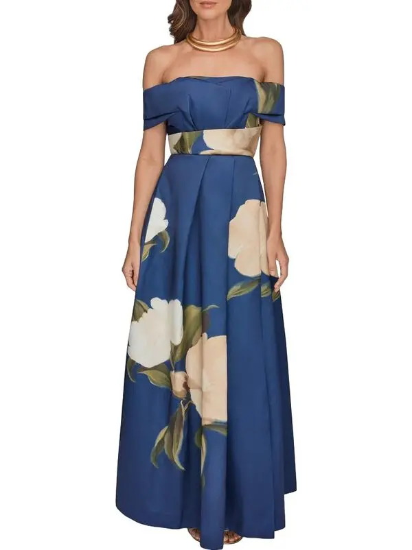 Donna Karan New York Floral Off-the-shoulder Gown - Ink Multi