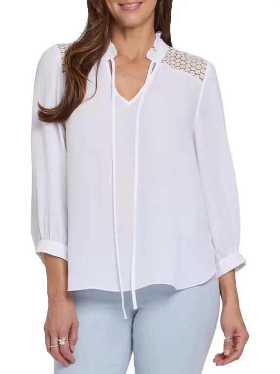 NYDJ Lorelei Lace Yoke Blouse - Optic White