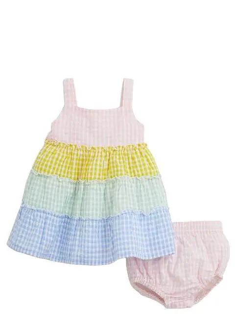 MAGNETIC ME Gingham Tiered Cotton Sundress & Bloomers Set - Mugin