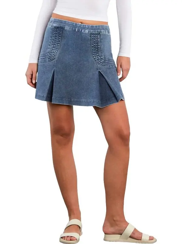 WASH LAB DENIM Pleated Denim Miniskirt - Regal Denim