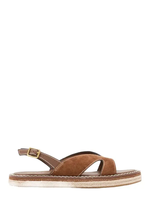 REISS Rhia Suede Flat Sandals With Contrast Stitching - Tan