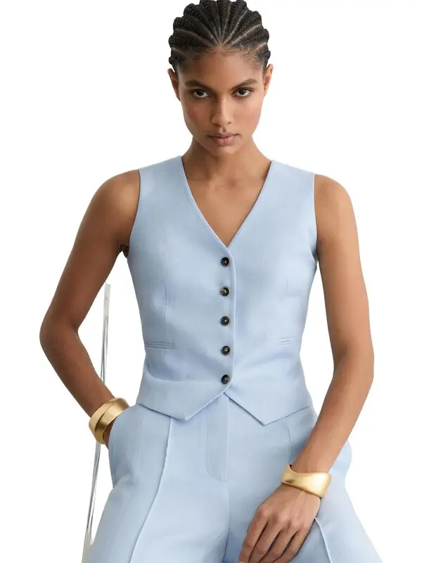 REISS Magda Button-through Tailored Waistcoat - Blue