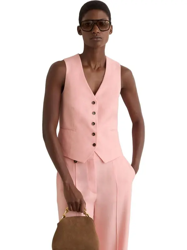 REISS Button-through Tailored Waistcoat - Pink