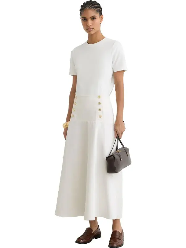 REISS Riley Cotton Midi Skirt - Ivory