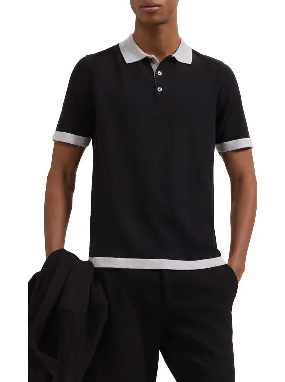 Bugatchi Cotton Blend Polo Sweater - Black