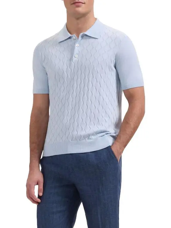 Bugatchi Wave Stitch Cotton Knit Polo - Ice