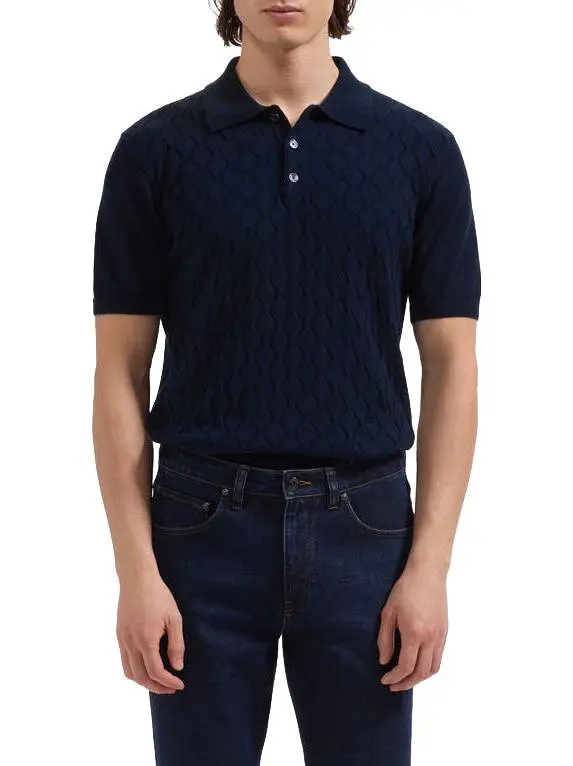 Bugatchi Wave Stitch Cotton Knit Polo - Navy