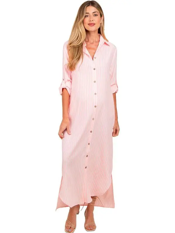 PINKBLUSH Striped Button Down Maxi Dress - Pink