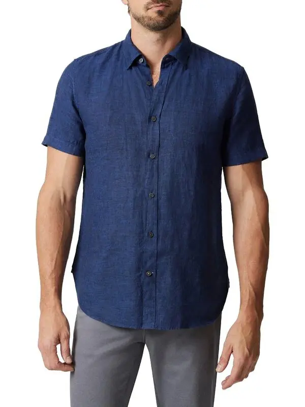 34 Heritage Linen Chambray Short Sleeve Button-up Shirt - Indigo