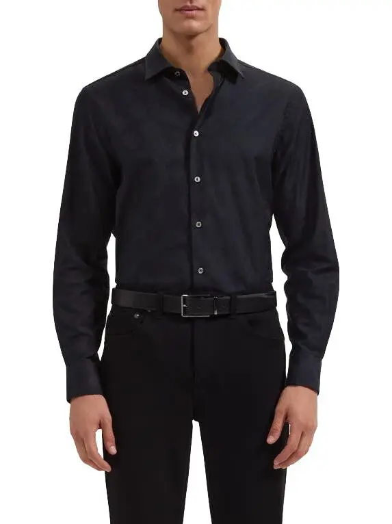 Bugatchi Julian Shaped Fit Stretch Cotton Jacquard Button-up Shirt - Black