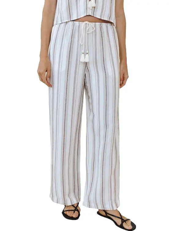 Bella Dahl Beach Stripe Linen Blend Drawstring Pants - Rosewood Stripe