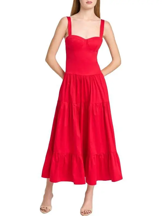 WAYF Melinda Sweetheart Neck Midi Dress - Red