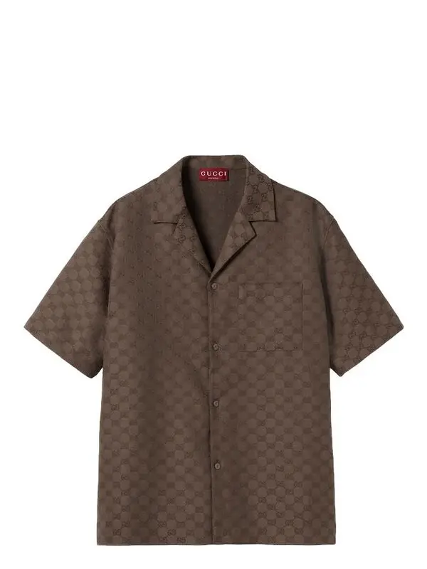 Gucci Gg Canvas Linen Blend Bowling Shirt - Brown