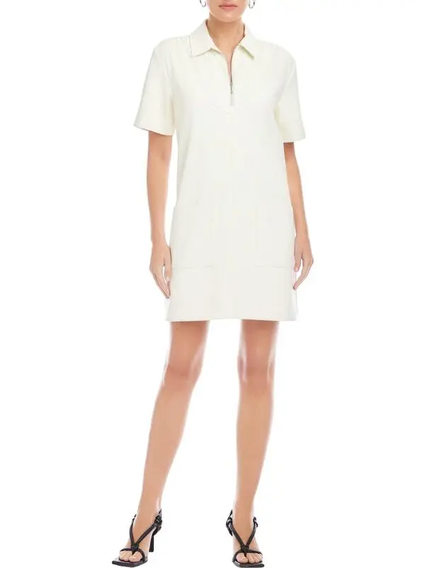 Fifteen Twenty Faux Leather Half Zip Shift Dress - Bone