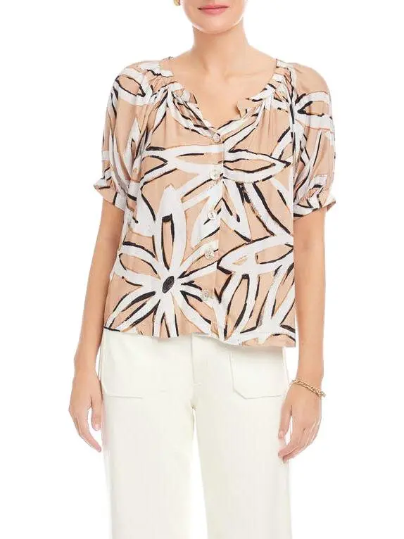 Fifteen Twenty Sam Starflower Print Button-up Top - Beige Floral Print