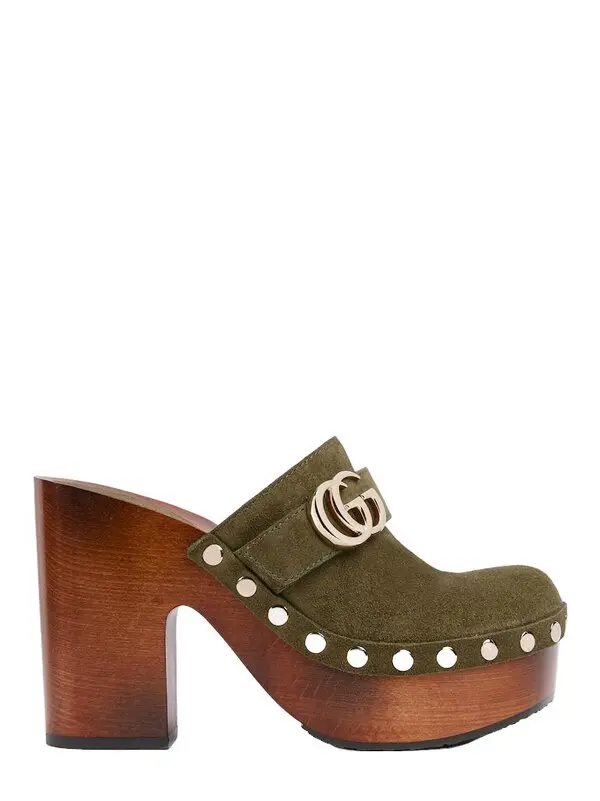 Gucci Platform Clogs With Double G - Green