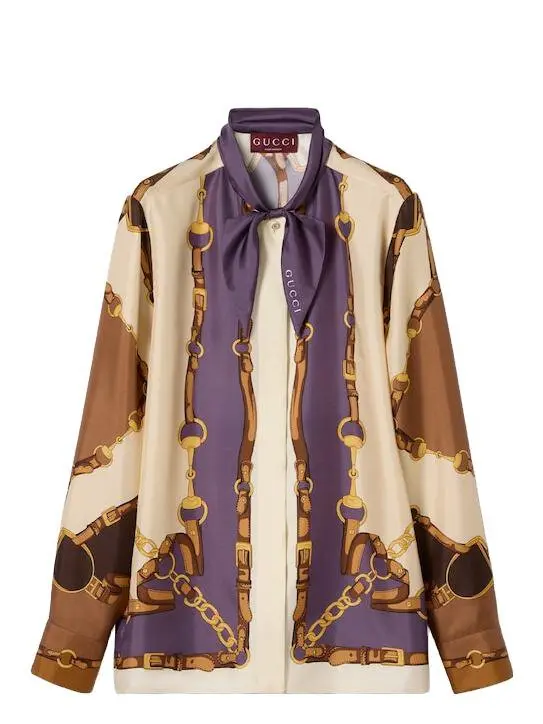 Gucci Printed Silk Twill Shirt - Brown