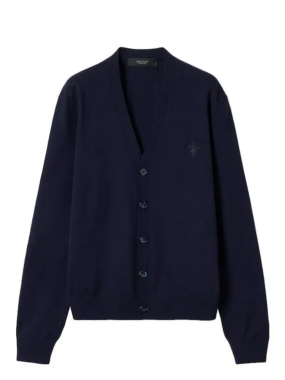 Gucci Knit Wool Cardigan With Embroidery - Blue