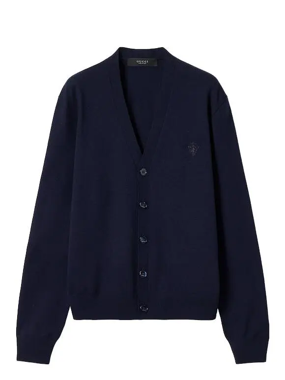 Gucci Knit Wool Cardigan With Embroidery - Blue