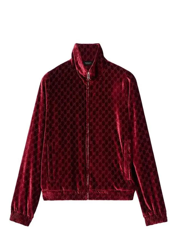 Gucci Gg Stretch Velvet Devoré Zipped Jacket - Bordeaux