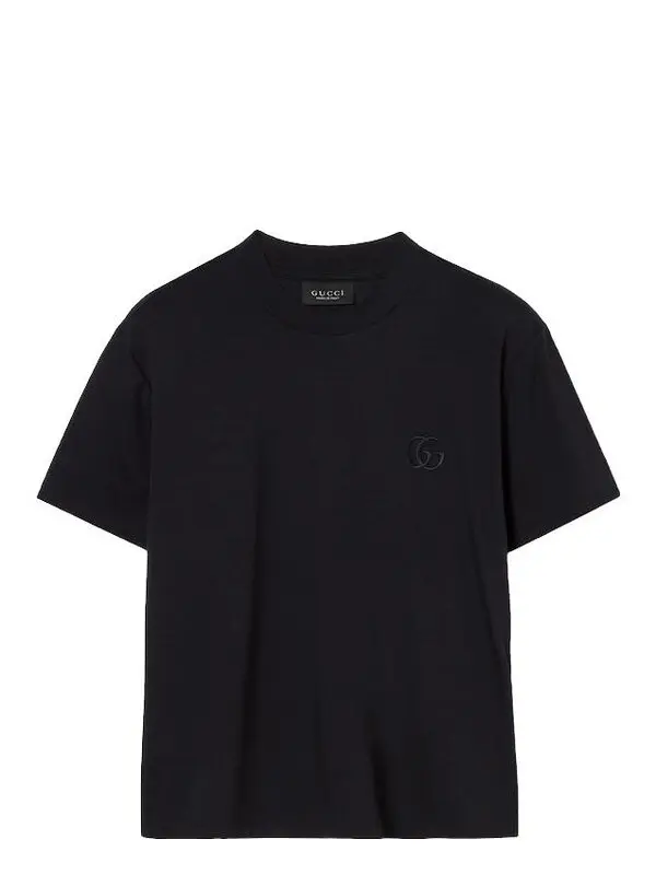 Gucci Rayon Jersey T-shirt With Double G Embroidery - Black