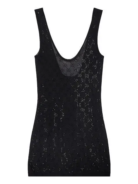 Gucci Gg Crystal Embroidered Mini Dress - Black