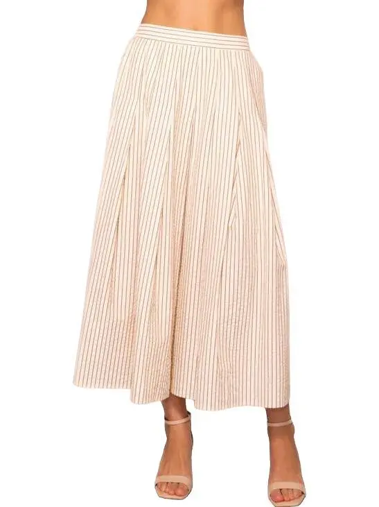 MELLODAY Stripe Pleated Seersucker Maxi Skirt - Cream Stripe