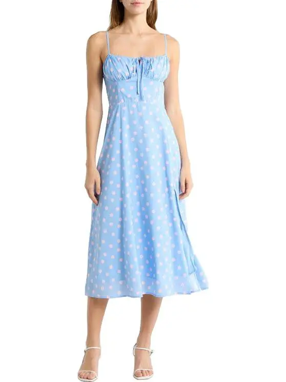 ALL IN FAVOR Corset Sleeveless Midi Dress - Blue Pink Dot