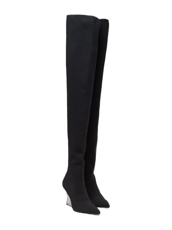 Balmain Wedge Knit Thigh-high Boots - Black