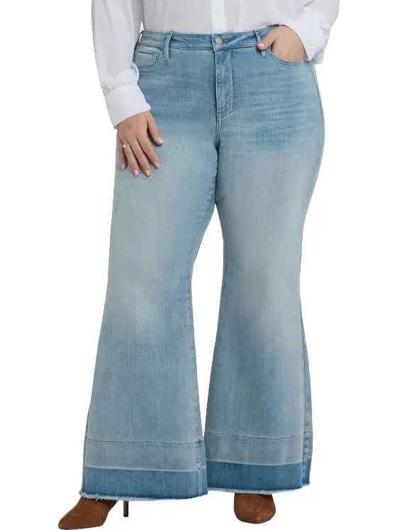 NYDJ Mia Frayed Shadow Hem High Waist Palazzo Flare Jeans - Light Paradise