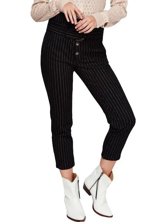 Free People Montella Pinstripe Crop Skinny Pants - Black