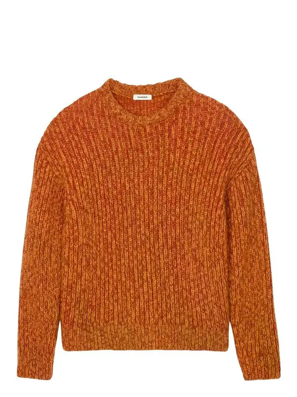 Sandro Round Neck Ribbed Sweater - Orange