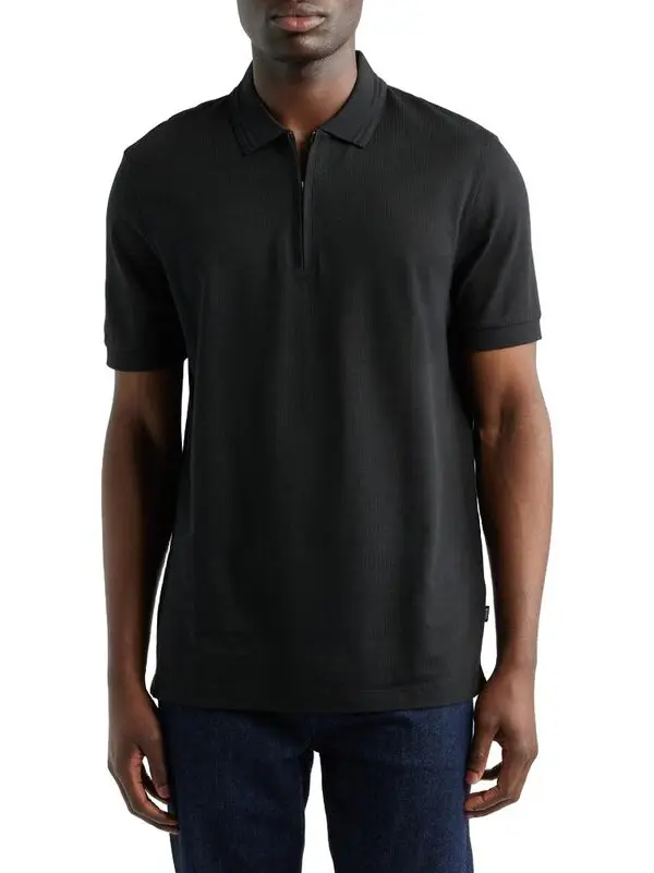 BOSS Paras Piqué Zip Polo - Black
