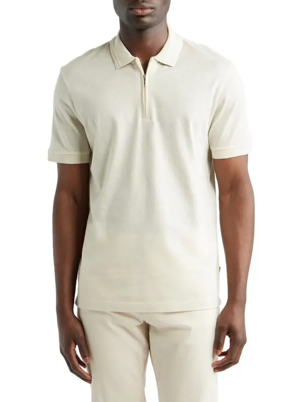 BOSS Paras Piqué Zip Polo - Open White
