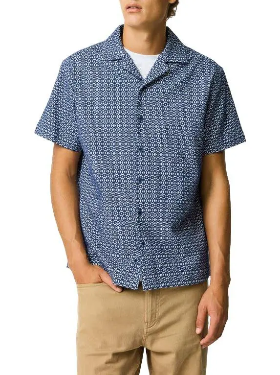 Rodd & Gunn Knightsbridge Geometric Embroidery Cotton Camp Shirt - Indigo