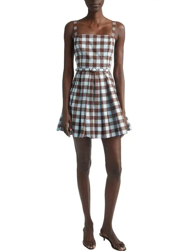 Oscar De La Renta Gingham Cotton Stretch Poplin Fit & Flare Minidress - Ice/mahogany