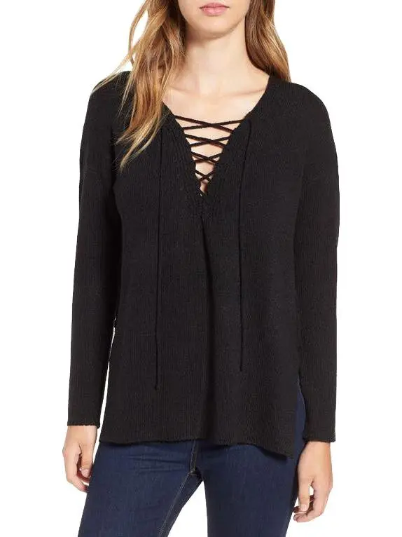 Astr The Label Lace-up Relaxed Sweater - Black
