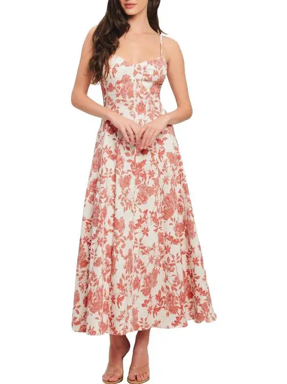 FLYING TOMATO Floral Print Midi Sundress - Ivory Coral
